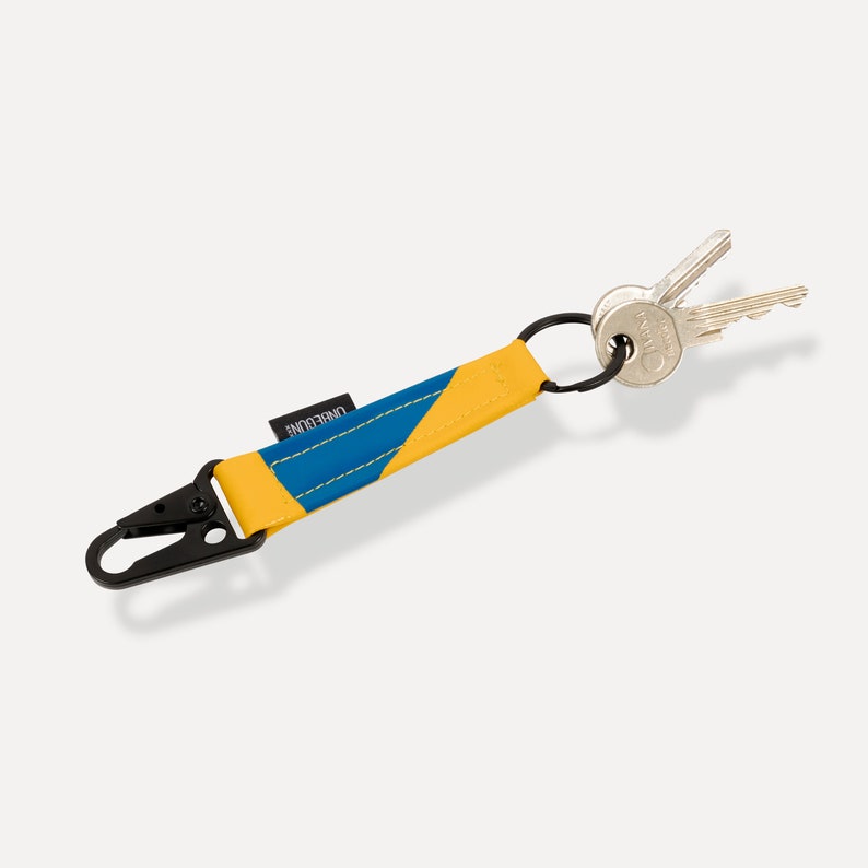 Upcycled Yellow & Blue Keychain, Vegan Key Fob, Handmade in Amsterdam ...