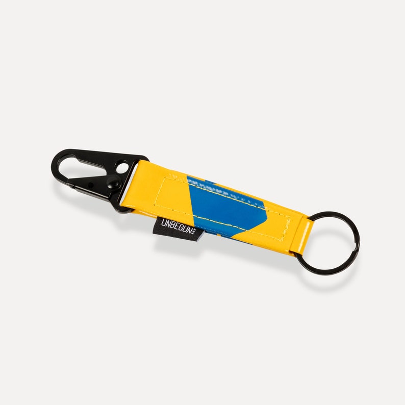 Upcycled Yellow & Blue Keychain, Vegan Key Fob, Handmade in Amsterdam ...