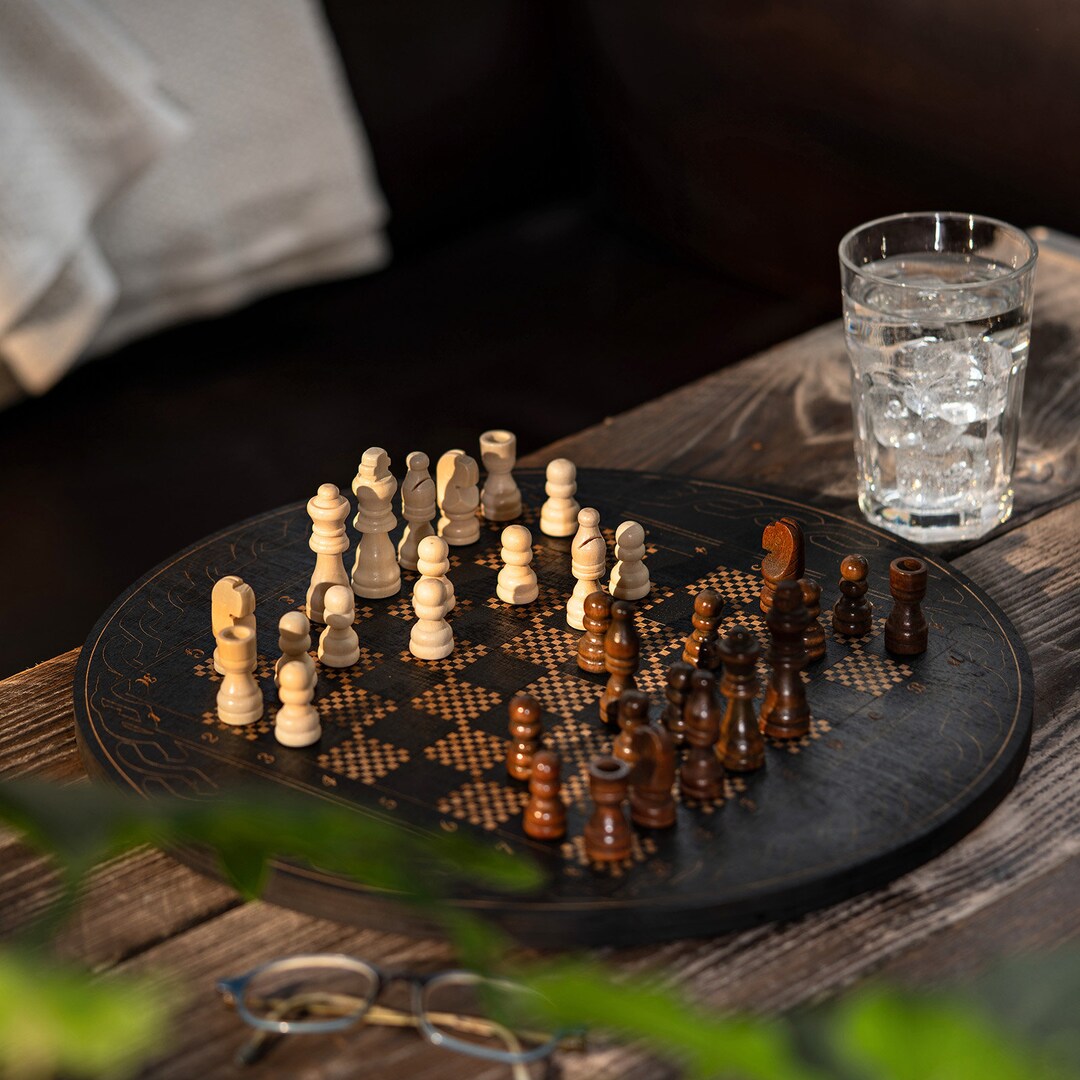 Custom Rustic Black Birch Wood Chess Board – Handmade Multiplex Chess ...
