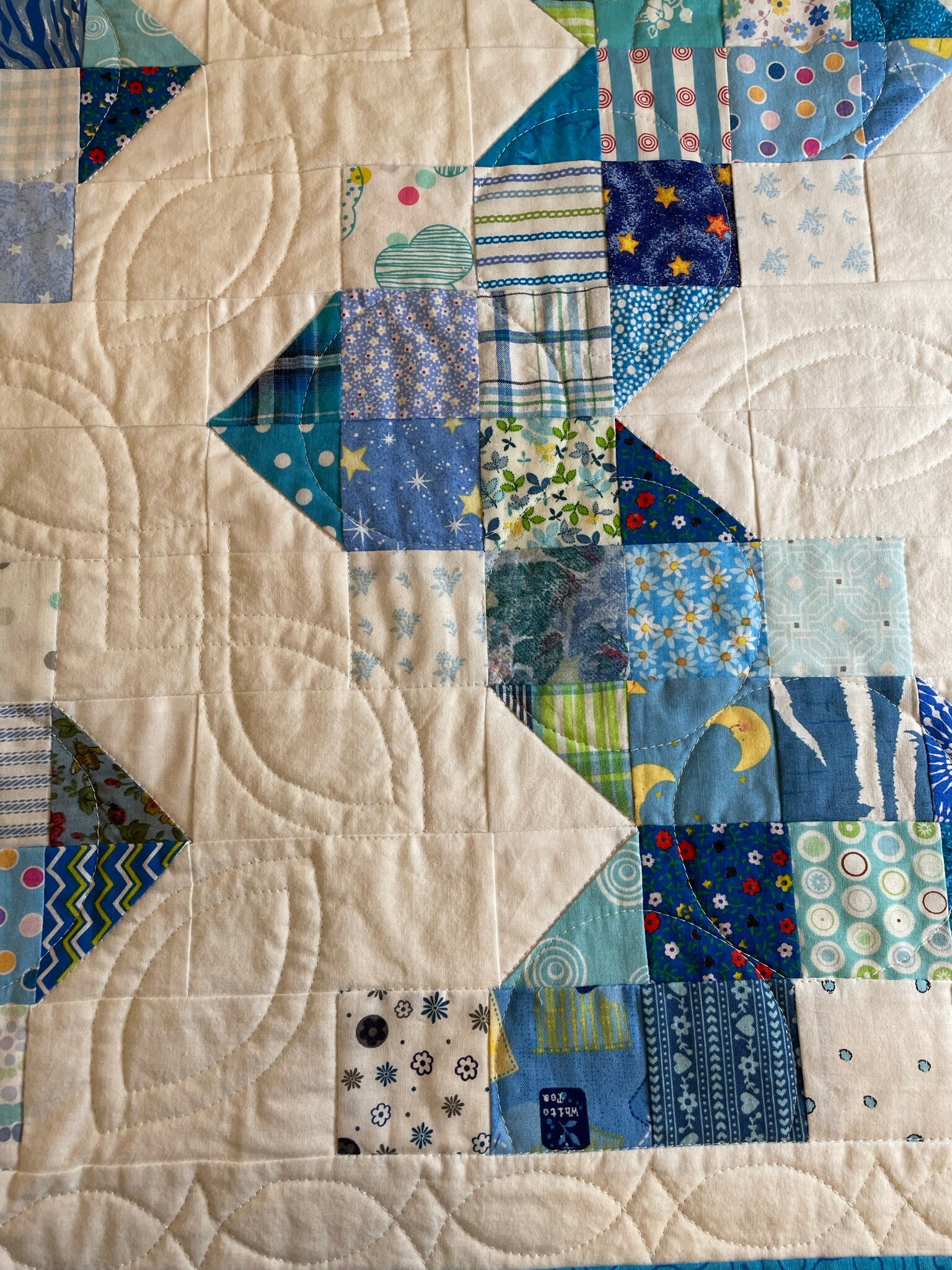 Handmade Blue Patchwork Baby Quilt, Geometric Cotton Blanket (40.5x47 ...