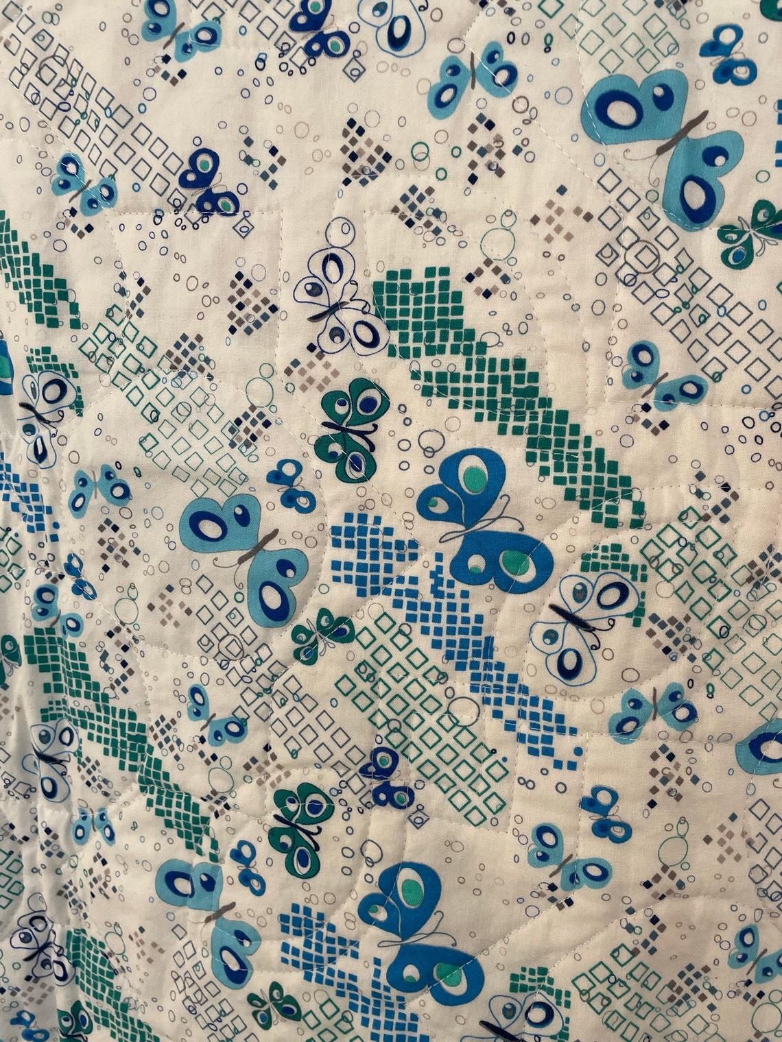 Handmade Blue Patchwork Baby Quilt, Geometric Cotton Blanket (40.5x47 ...