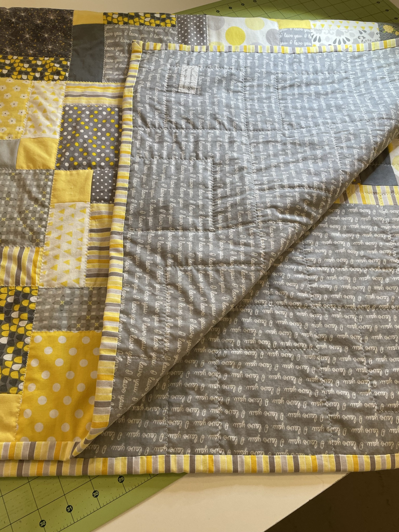 Unique Handmade Baby Quilt in Shades of Yellow and Gray With - Etsy