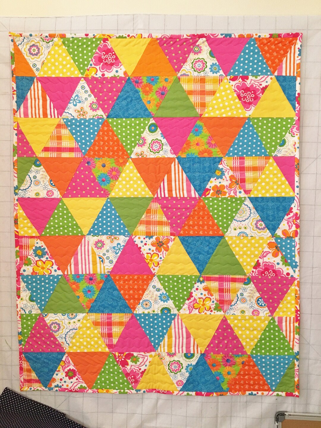 Handmade Bright Color Triangles, Patchwork Baby Quilt, Boy or Girl Baby ...