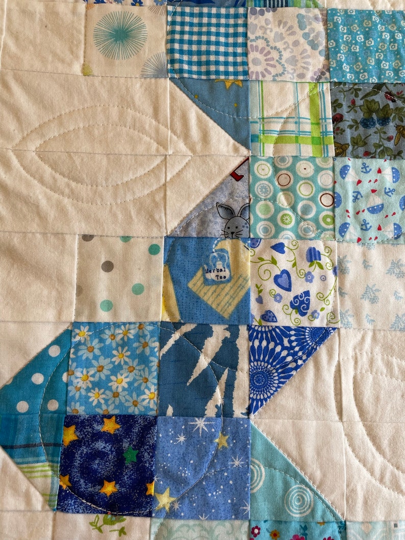 Handmade Blue Patchwork Baby Quilt, Geometric Cotton Blanket (40.5x47 ...