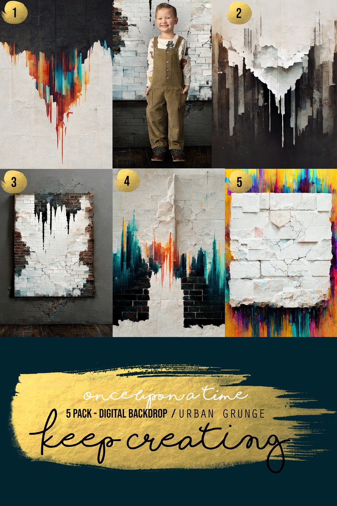 5 Urban Grunge Portrait Textures, Studio Backgrounds for Composites ...