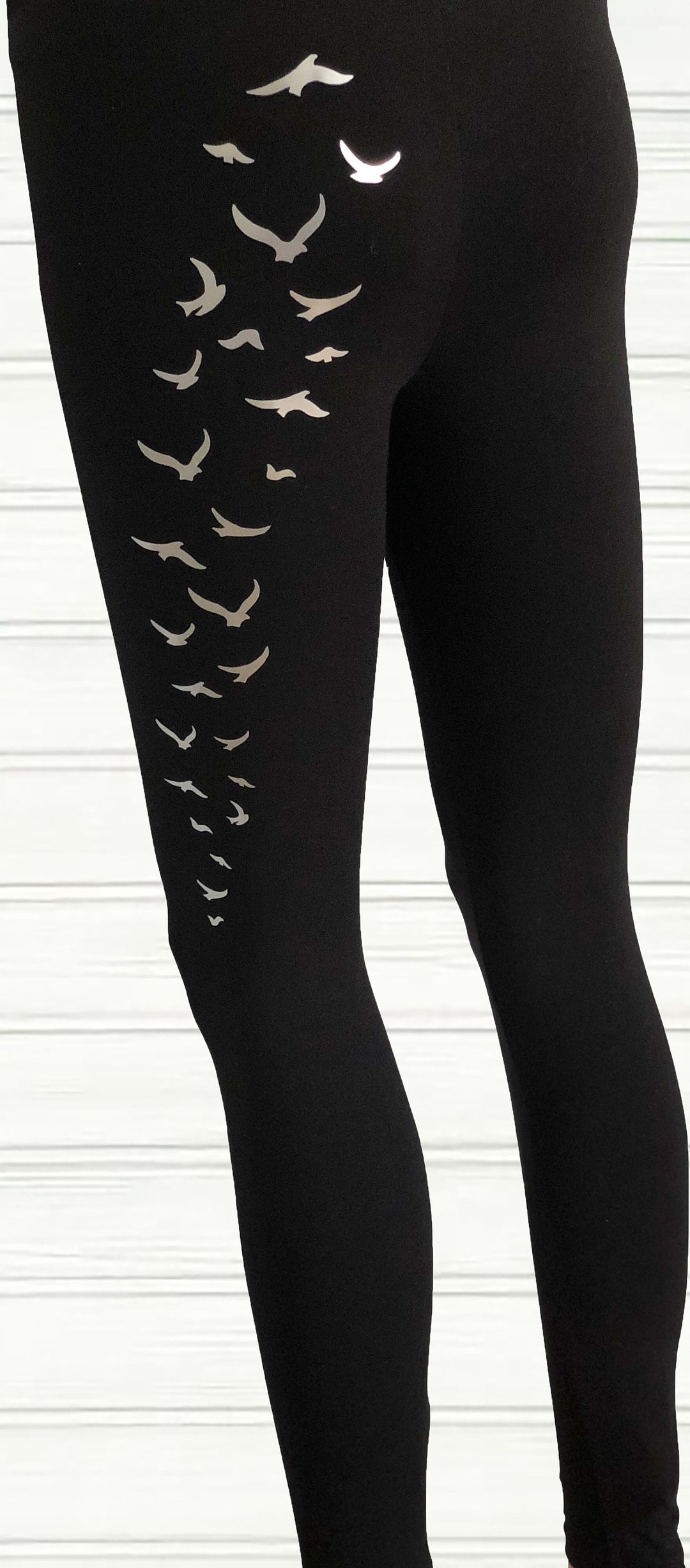 Birds in Flight Leggings. Reflective Silver on Black Leggings. Bird ...