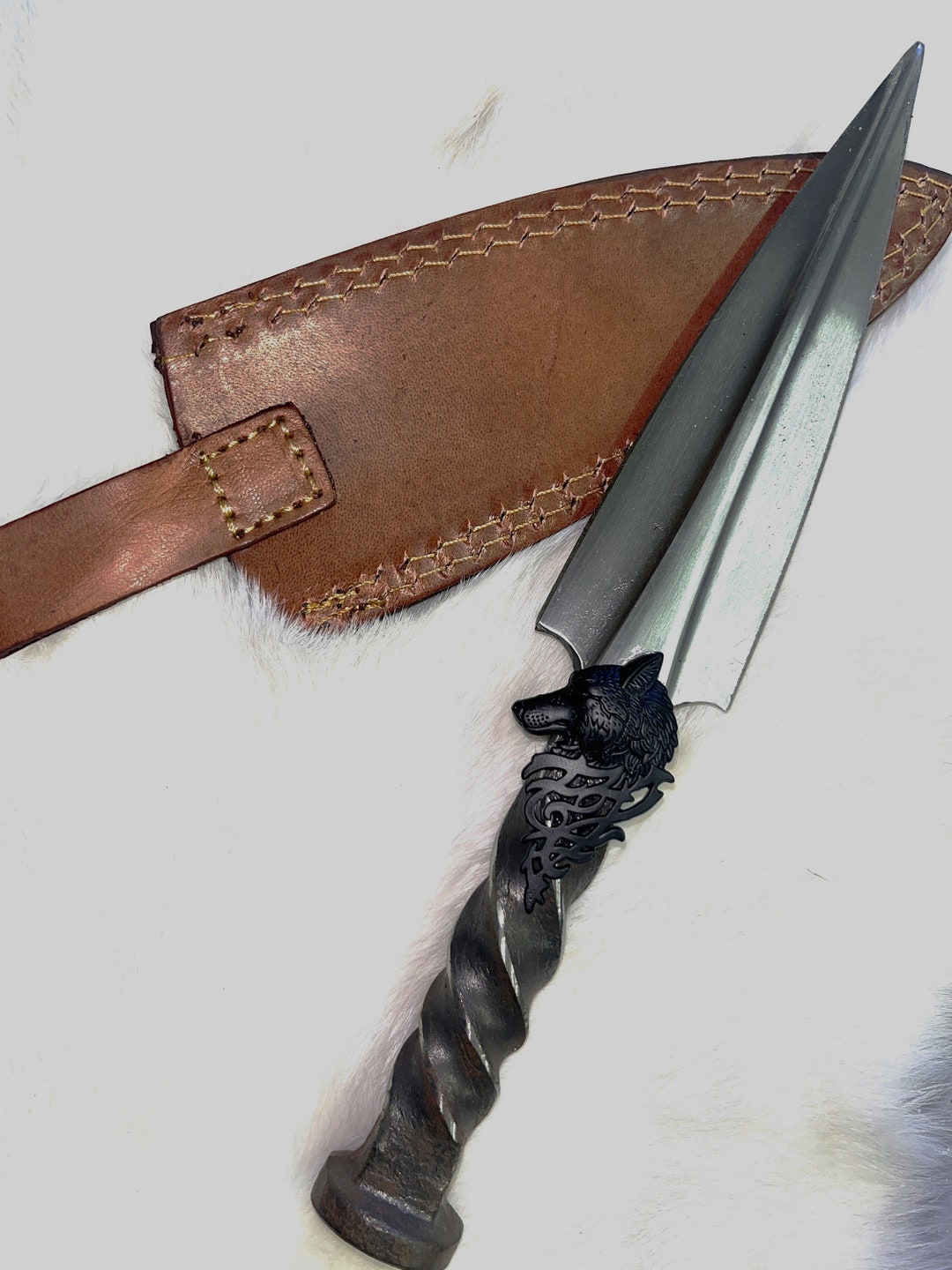 Athame Large Celtic Wolf Hand Forged Railroad Spike 10.5 Inches Heavy ...