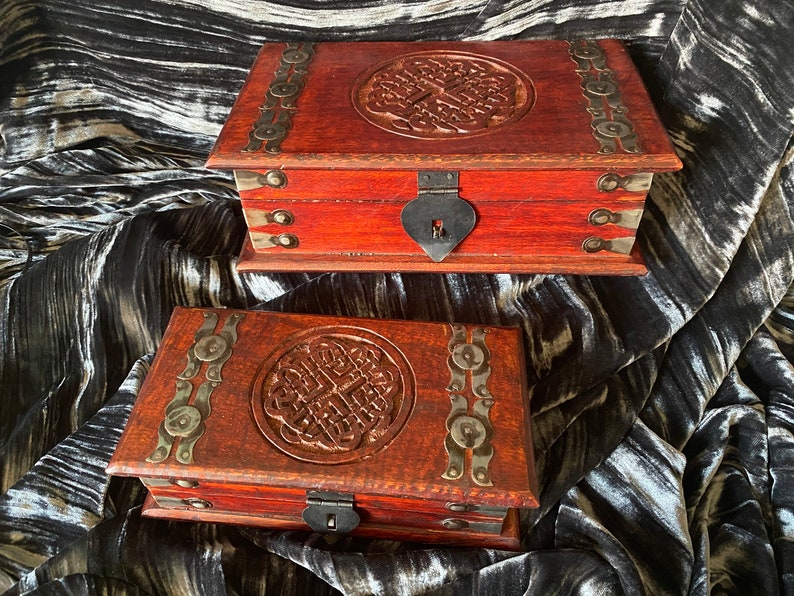Celtic Knot Chest Set Large Wood Carved Red Mango | Etsy
