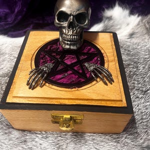 Handmade Box Resin Skull Skeleton Statue Climbing Out of Wooden Box ...