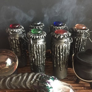Empty Witchcraft Spell Jar Handmade Pewter Black Glass Jewel Top Hinged ...