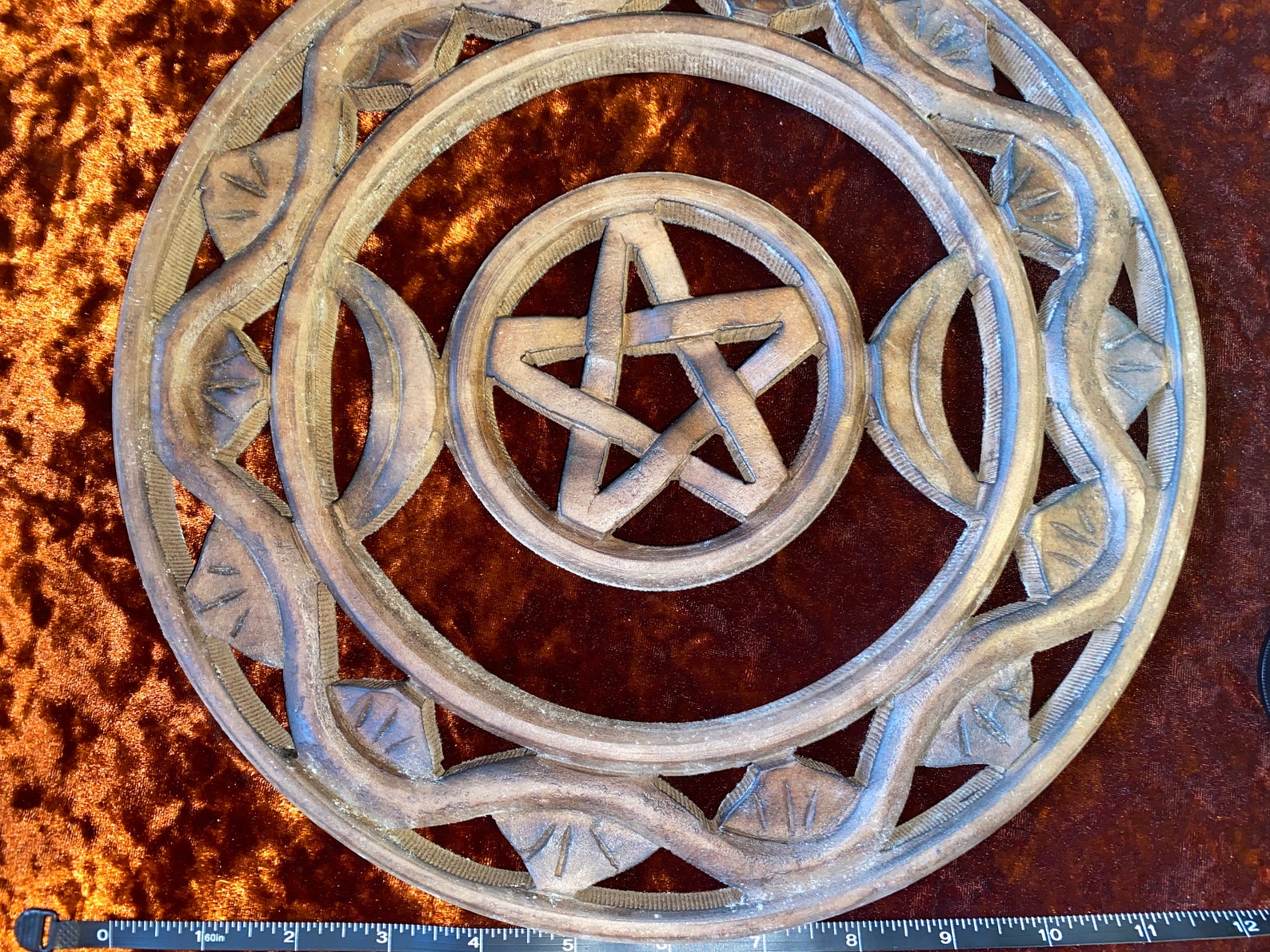 Triple Moon Pentagram Wood Carving Wall Hanging Extra Large - Etsy