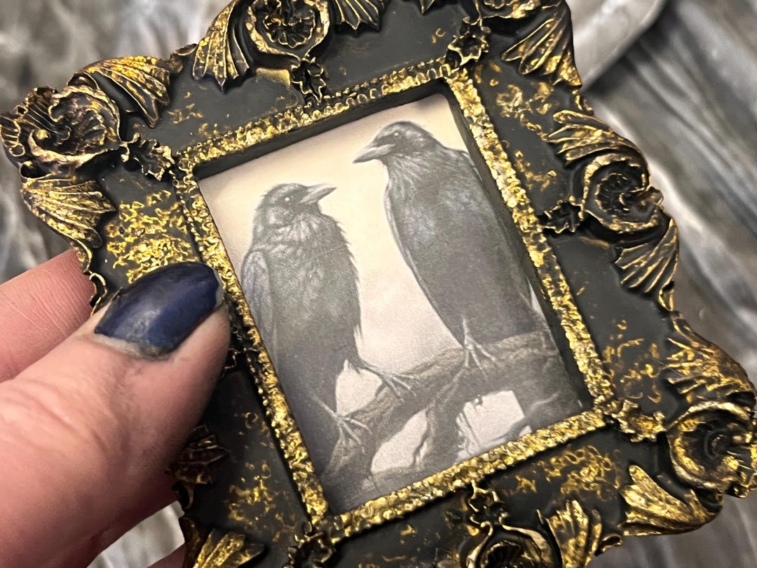 Ravens Antiqued Frame Creepy Witchy Theme Handmade Small OOAK - Etsy
