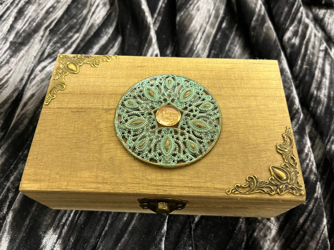 Stained Wood Patina Design Glass Stone Box - 6x3.5x2 Inches Handmade - Etsy