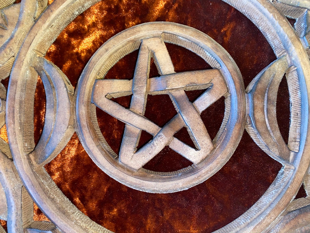 Triple Moon Pentagram Wood Carving Wall Hanging Extra Large - Etsy