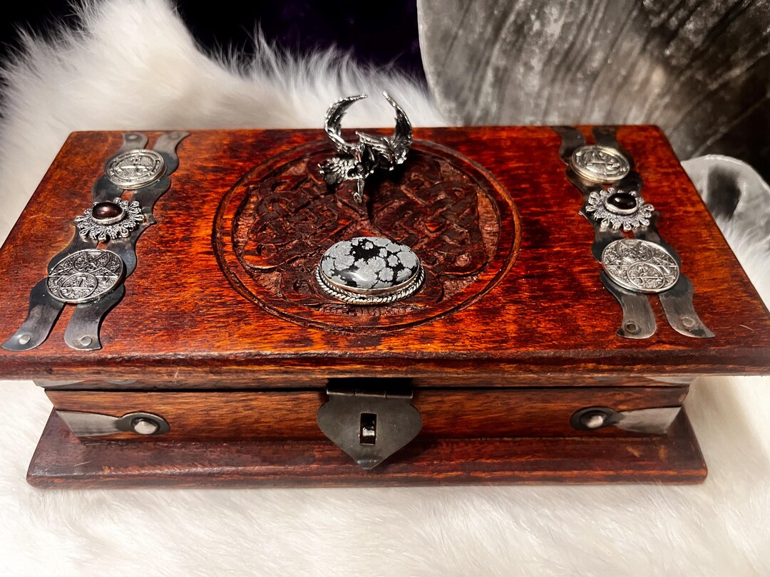 Lilith Lucifer Sigil Celtic Knot Chest Wood Carved Red Mango Handmade ...