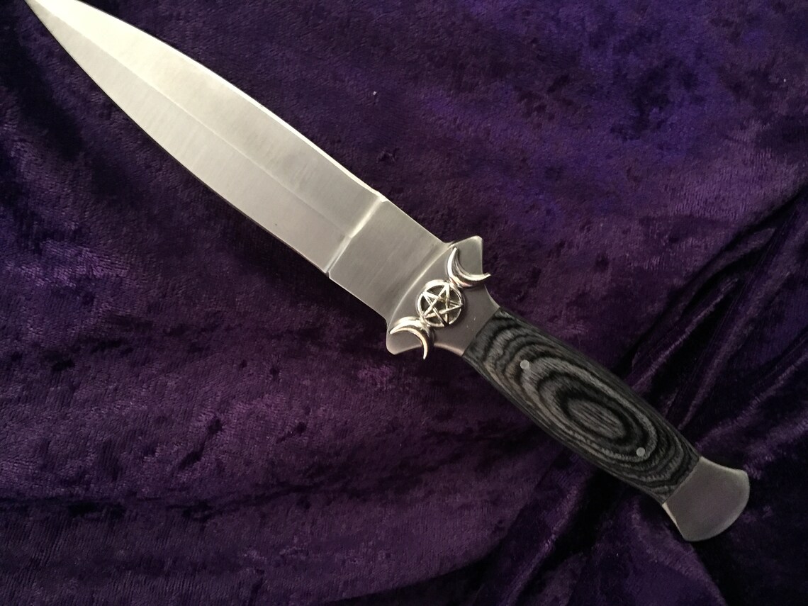 Athame Stainless Steel Black Wood Handle Triple Moon Goddess - Etsy