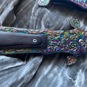 Athame / Dagger - Aurora Borealis Blade Ornate Folding 9 Inch Black ...