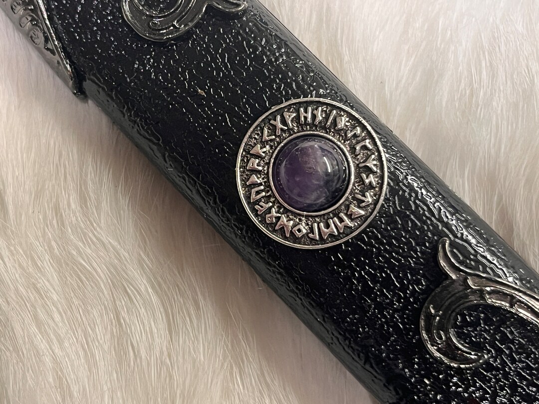 Athame Amethyst Runes Stainless Steel Double Sided Unsharpened Blade ...