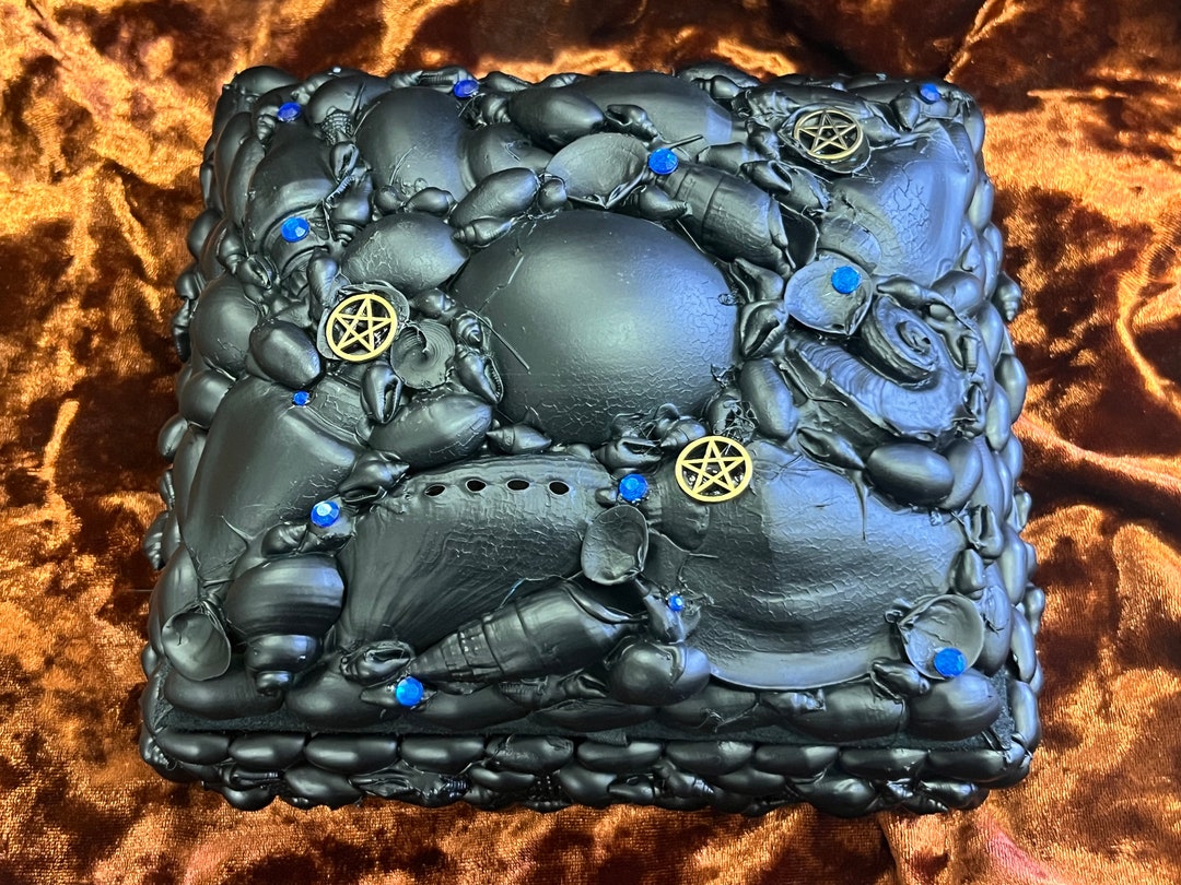 Seashell Matte Black Box 7x6 Inches Bronze Pentacle and Blue Jewels ...