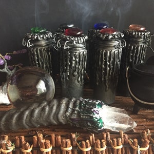 Empty Witchcraft Spell Jar Handmade Pewter Black Glass Jewel Top Hinged ...