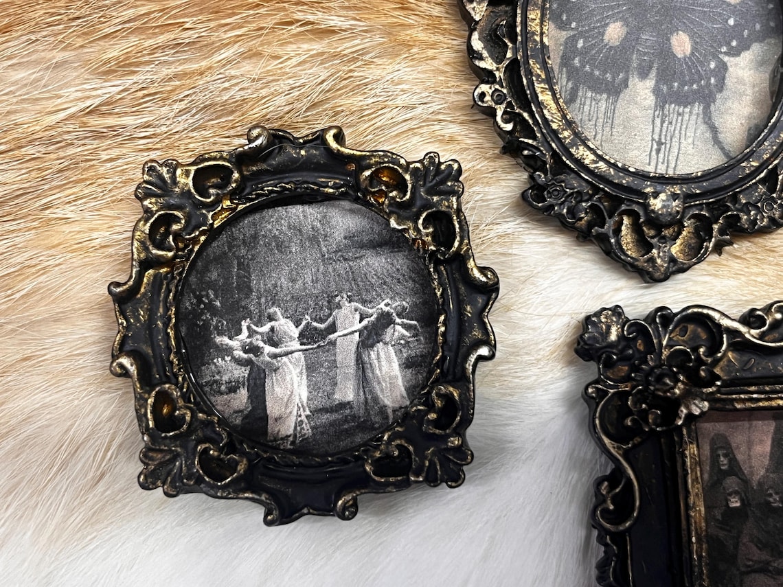 Magnets 3 Antiqued Frames Lot Samhain Witchy Theme OOAK Handmade Gift ...