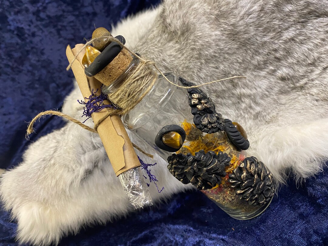 Home Protection Jar With Burnt Scrolled Ritual, Candle Filled With ...