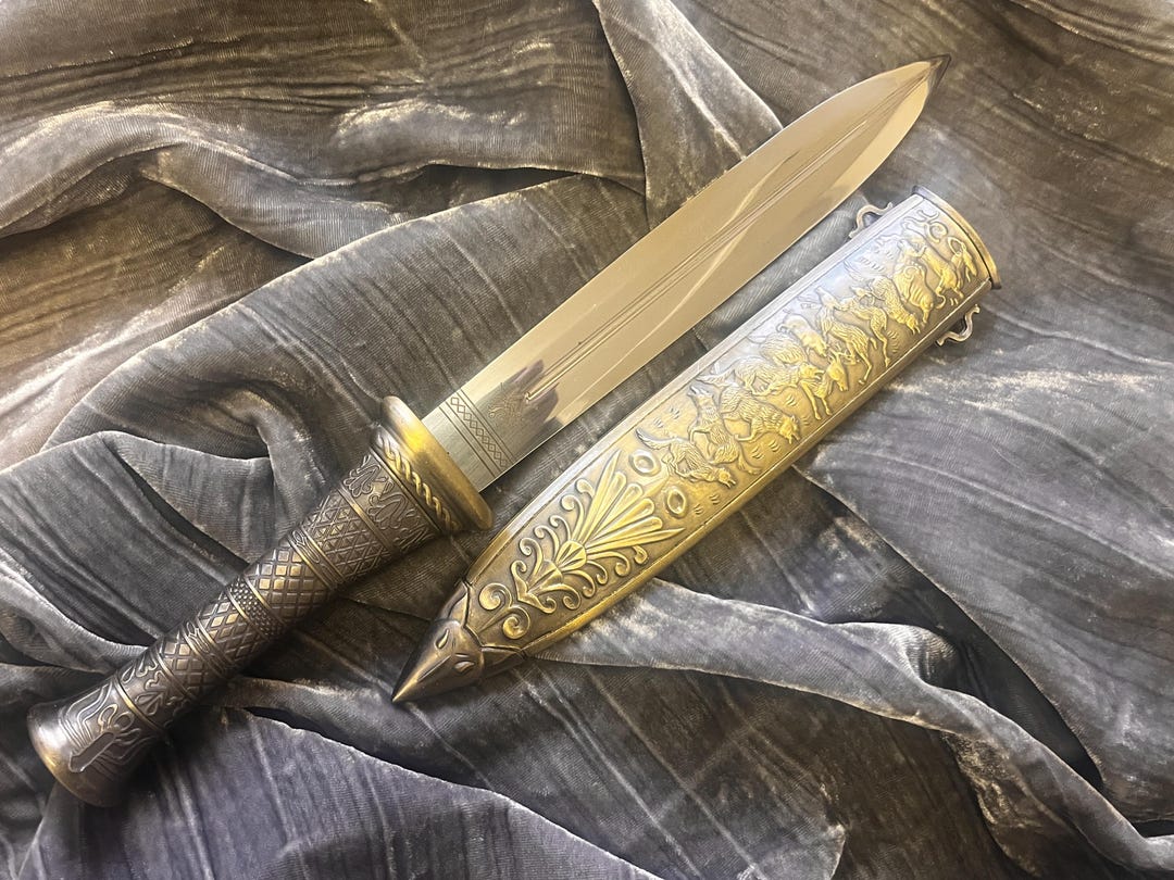 Athame / Dagger - 14" Bronze Wolf Stag Pentacle Vintage Short Sword ...