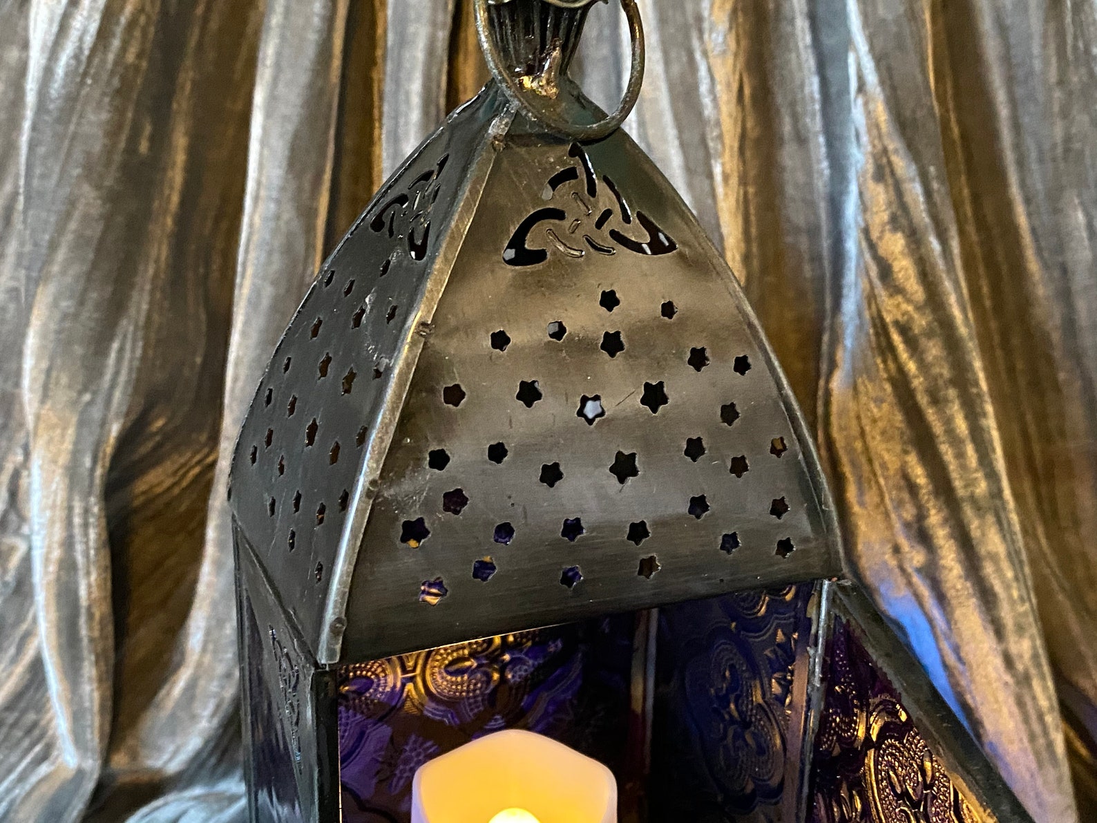 Moroccan Lantern - Pentagram Celtic Purple Blue Metal Glass 7.5" (LTRN ...