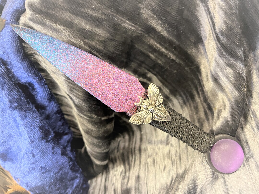 Athame / Dagger - Small - Black / Horned God Moth Metallic Purple Red ...