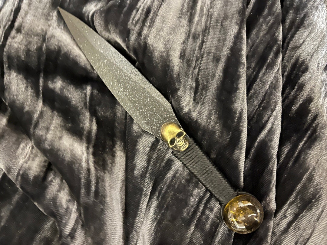 Athame / Dagger - Brass Skull 3D Golden Stone Black Blade Metallic ...