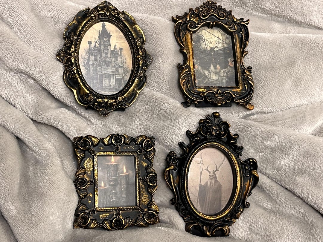Four Antiqued Frames Lot With Witchy Theme Haunted Castle Moth Druid of ...