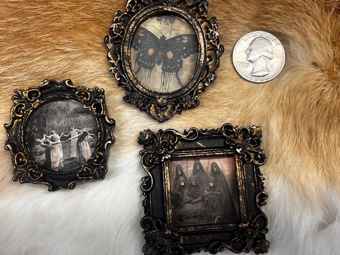 Magnets 3 Antiqued Frames Lot Samhain Witchy Theme OOAK Handmade Gift ...