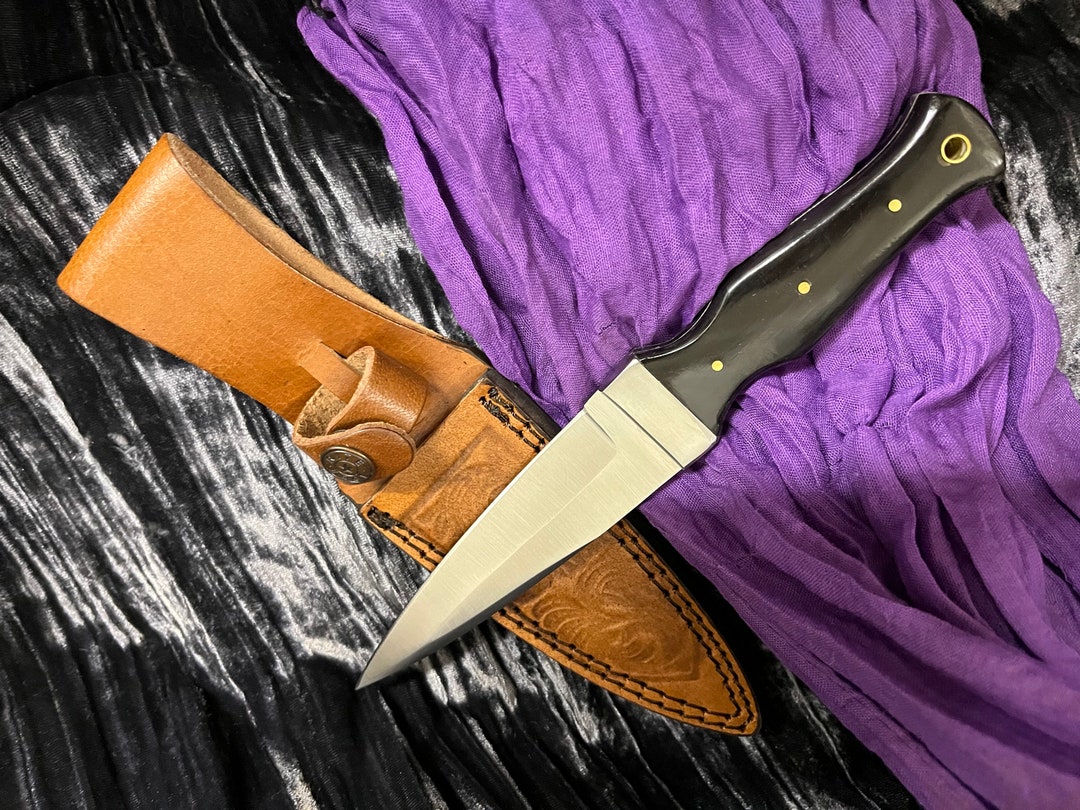 Athame Stainless Steel Black Horn Handle 9 Inches Leather Sheath Dagger ...