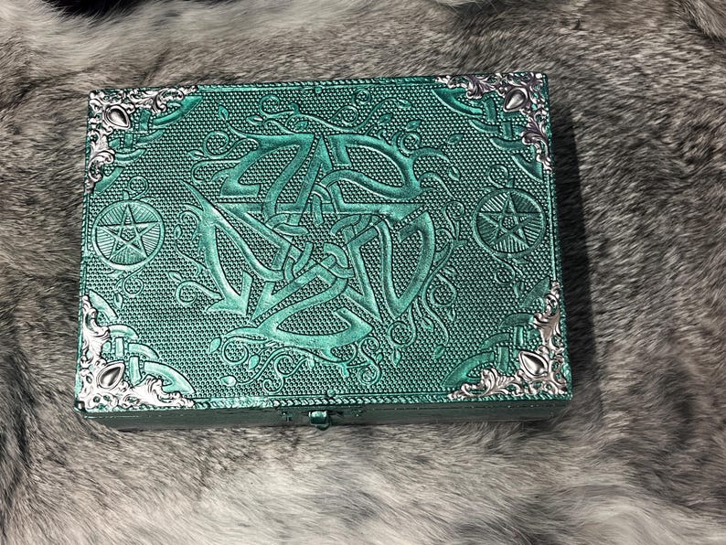 Green Celtic Pentagram Chest: Velvet Lined Altar Box With Silver ...