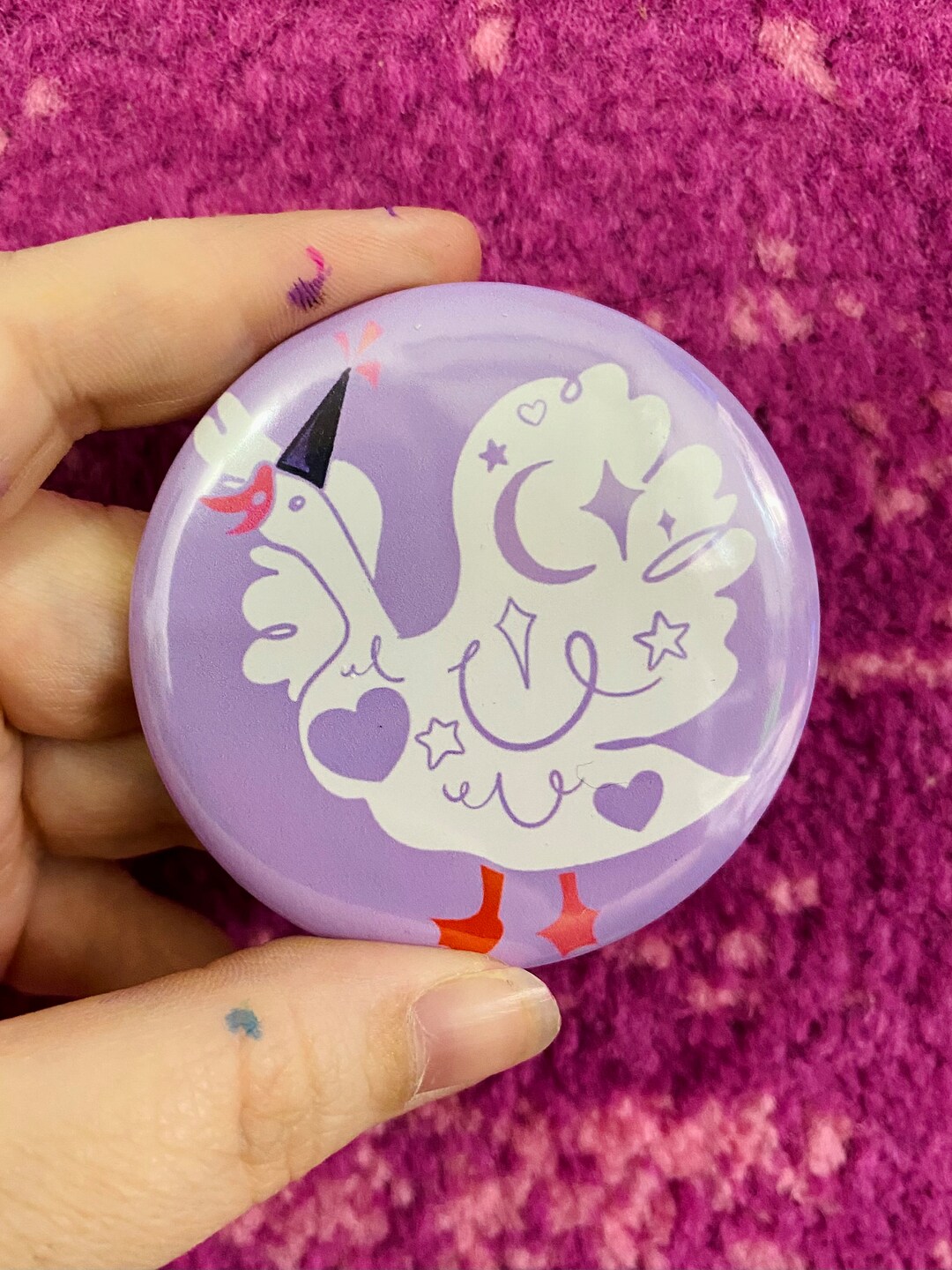 Pastel Goth Party Goose Pin Back Button - Handmade 2.25 Inch Metal ...