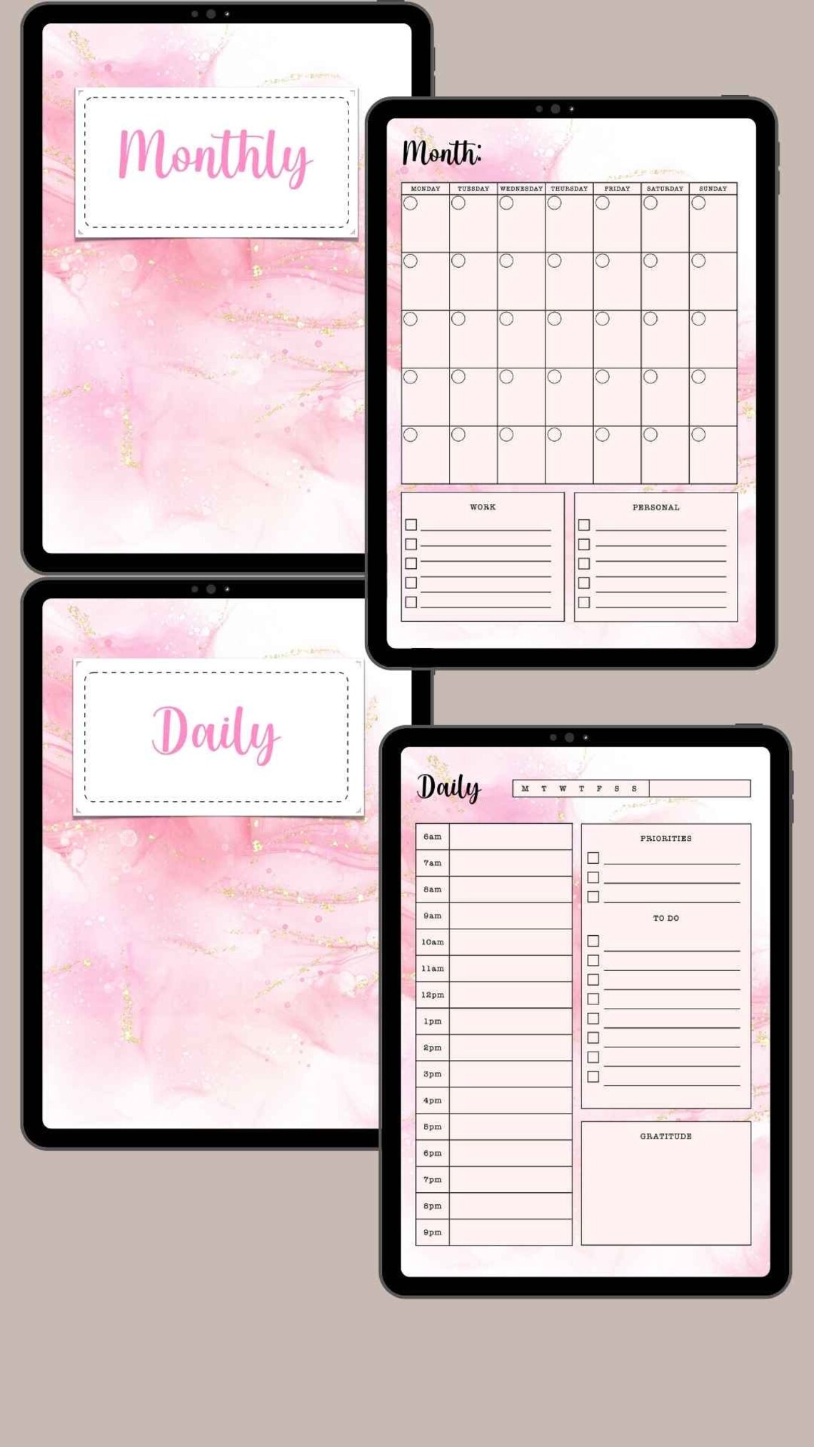 Pink Digital Planner With Butterfly and Delicate Pearl (undated ...