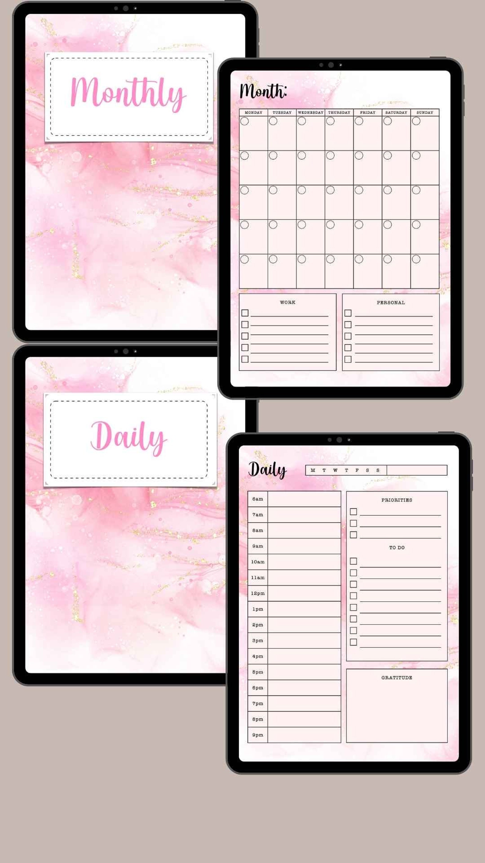 Pink Digital Planner With Butterfly and Delicate Pearl (undated ...