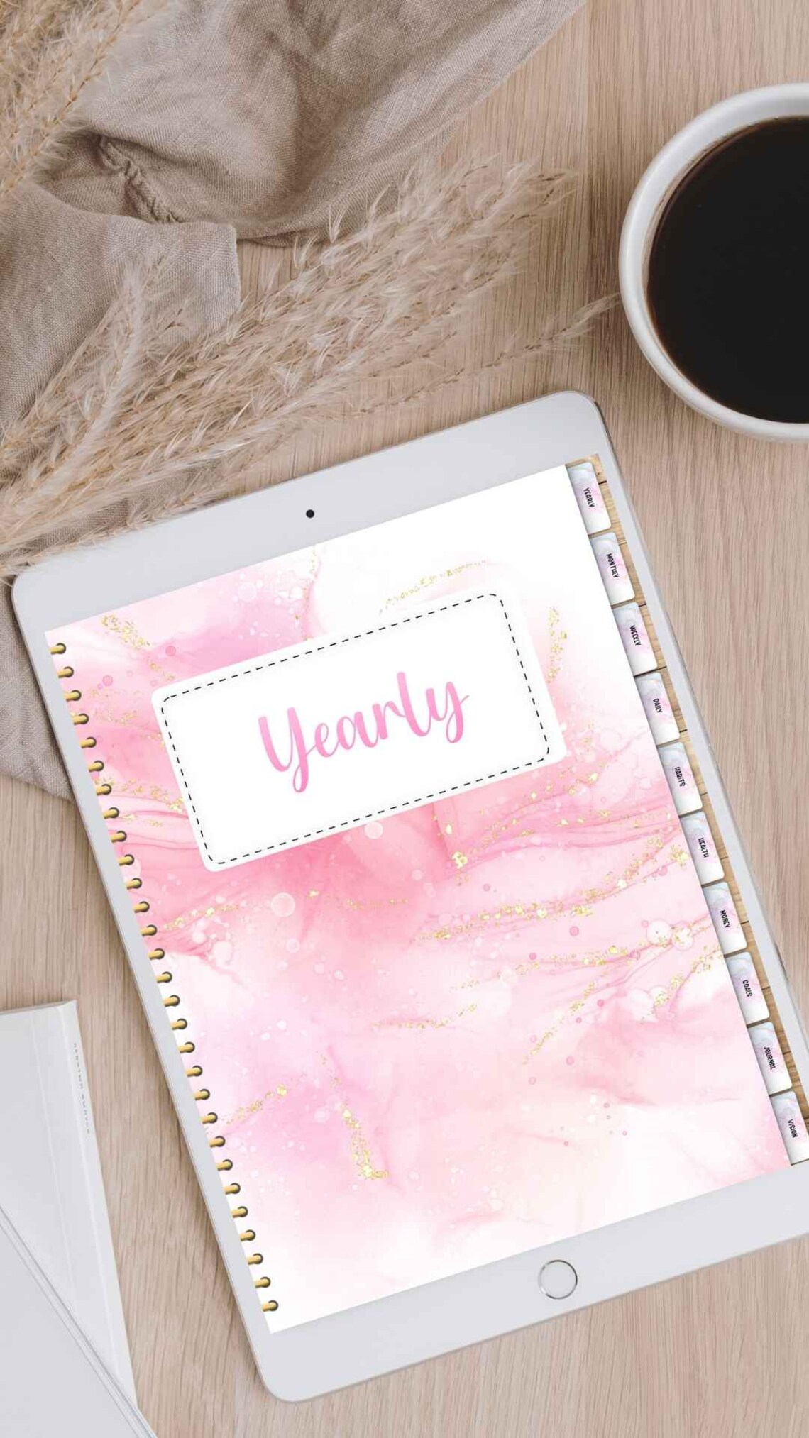 Pink Digital Planner With Butterfly and Delicate Pearl (undated ...