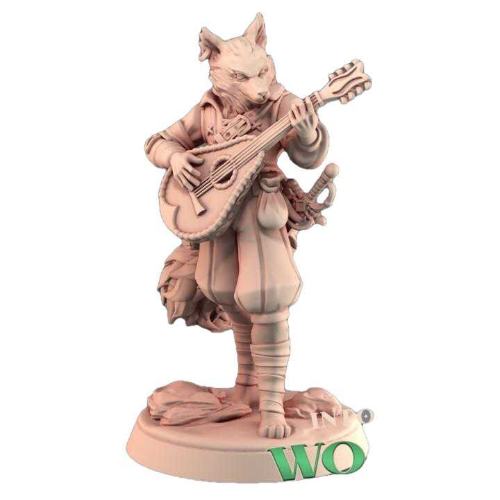 Kitsune Bard w/ Lyre Mini 32mm 28mm Resin Miniature Dungeons and ...
