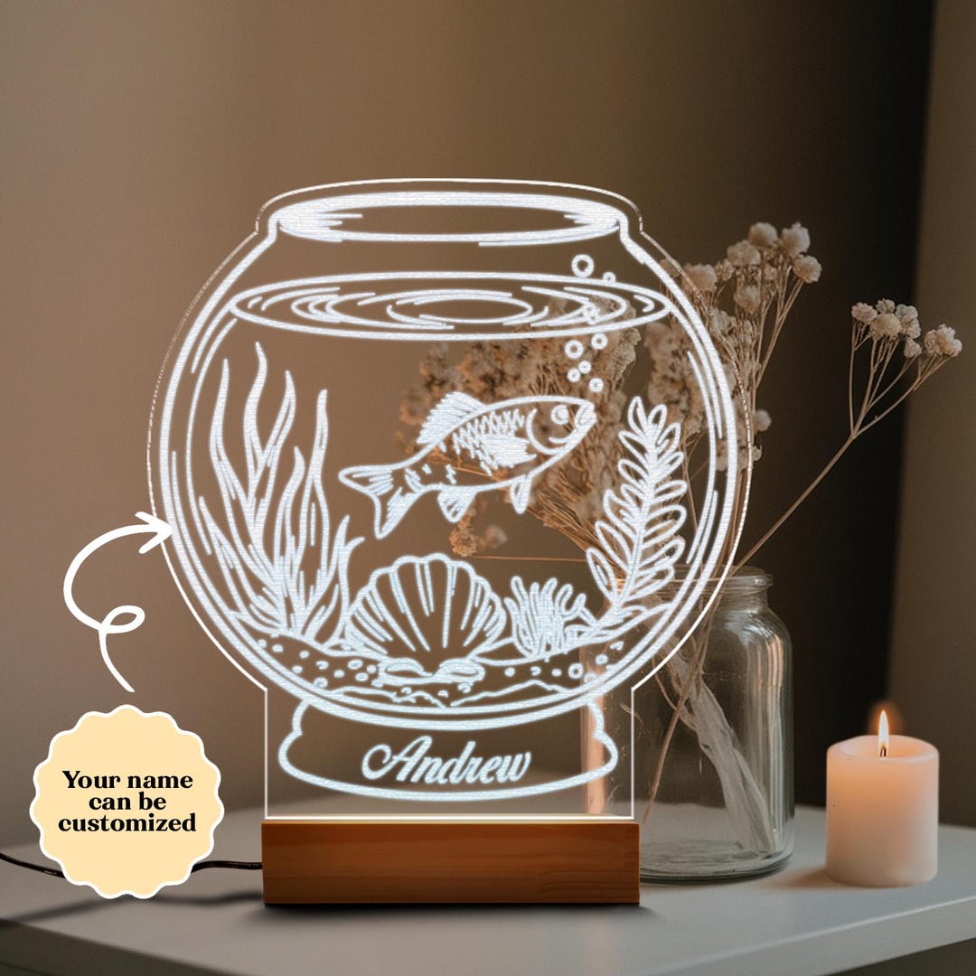 Personalized Fish Bowl Edge Night Led Light, Custom Name Fish Lamp ...