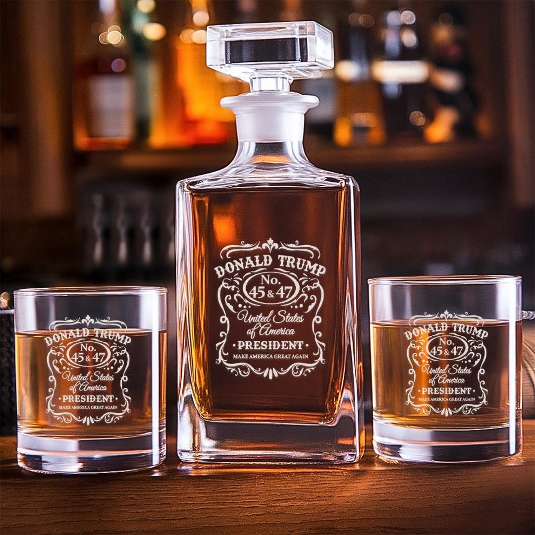 President Trump 45 & 47 MAGA Whiskey Decanter Set – Engraved 11oz ...