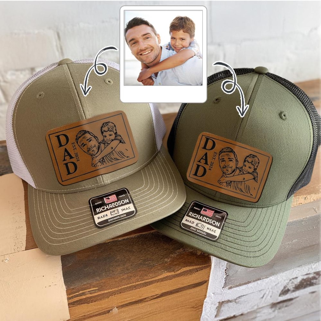 Custom Photo Hats for Dad, Fathers Day Gift, Leather Patch Hat, Dad ...