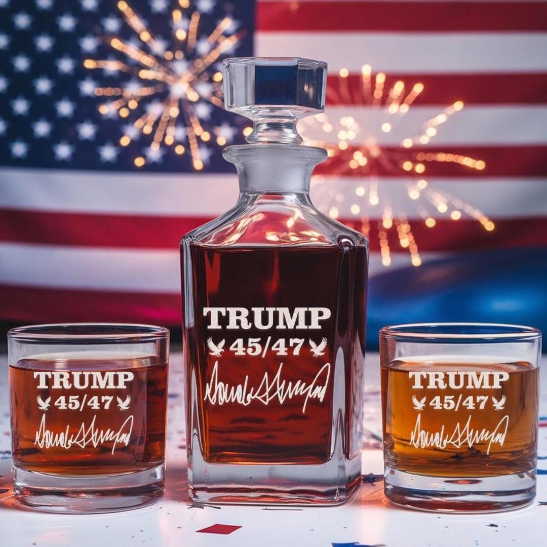 Trump 4547 Whiskey Decanter Set – Engraved Trump Presidential Whiskey Glasses – Patriotic Gift ...
