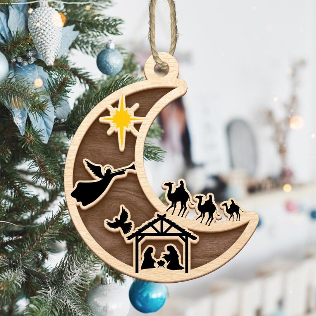 Nativity Moon 2 Layer Ornament Christmas Hanging Tree With Gifts ...