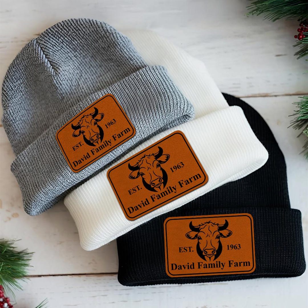 Custom Farmer Logo Beanie Hat, Custom Farm Name Hand, Personalized Cow ...