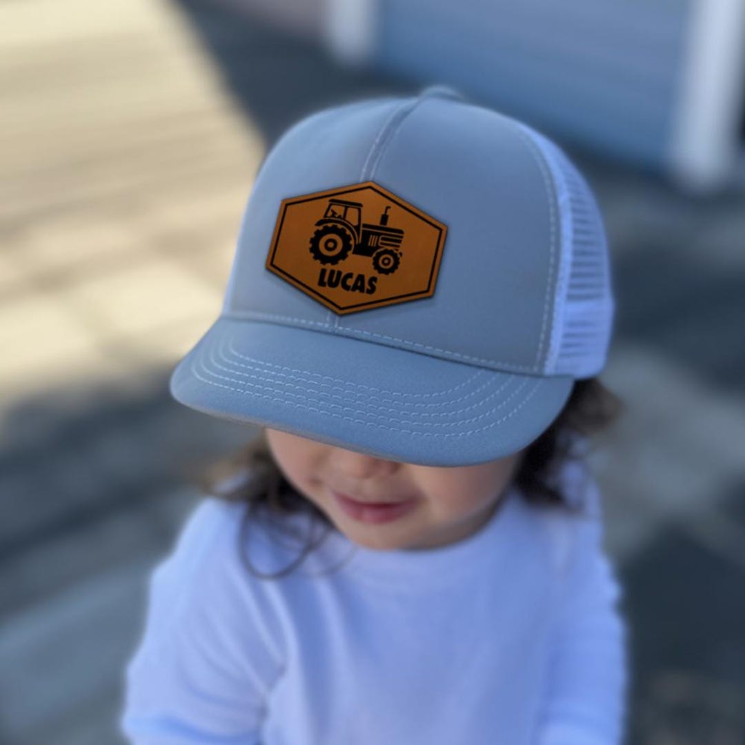 Personalized Tractor Leather Patch Trucker Kids Hat, Kids Custom Hats ...