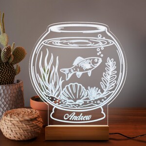 Personalized Fish Bowl Edge Night Led Light, Custom Name Fish Lamp ...