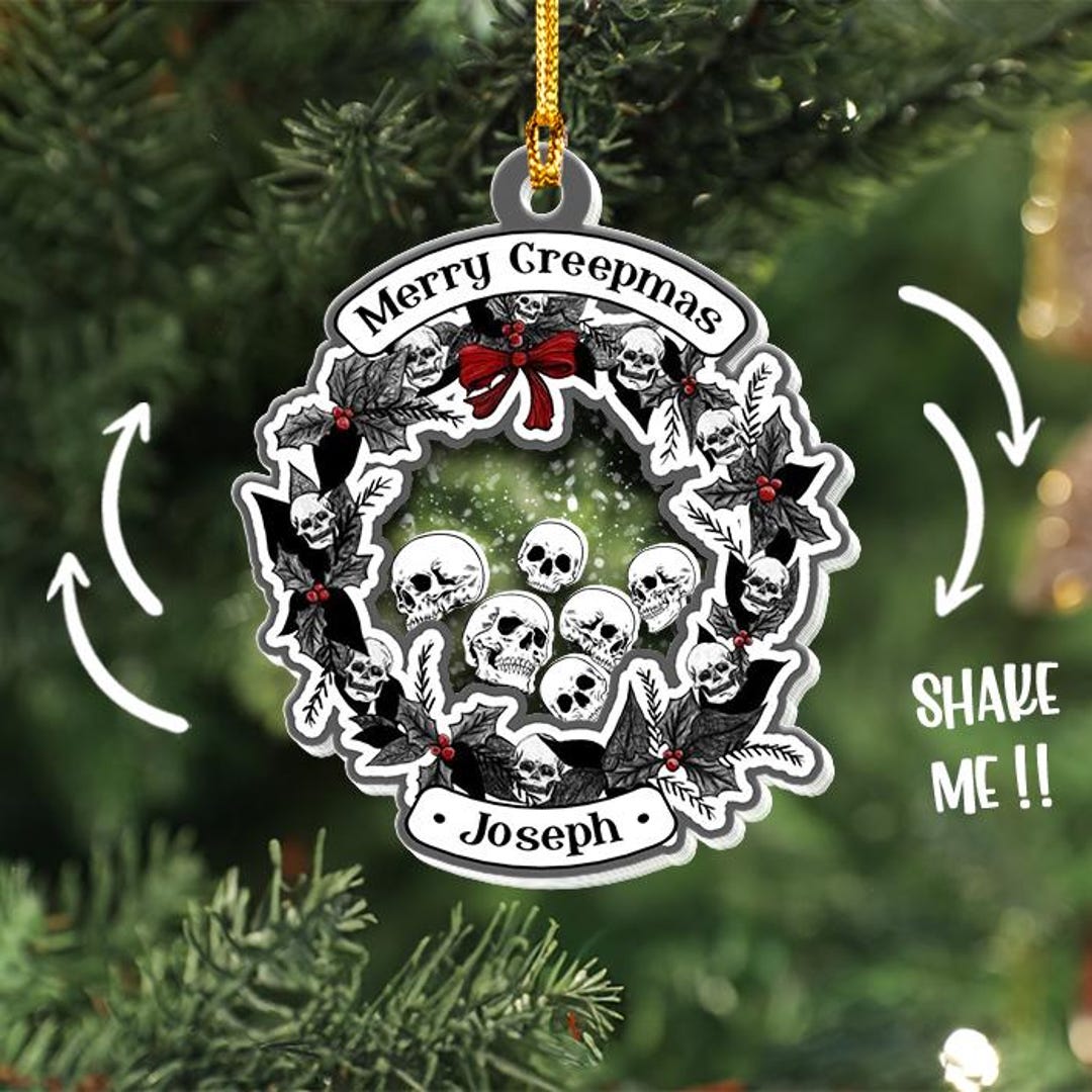 Personalized Merry Creepmas Skull Shaker Ornaments Hanging Tree With ...