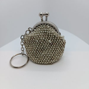 Small Silver Crochet Beaded Coin Purse With Kiss Lock, Gothic and Emo ...