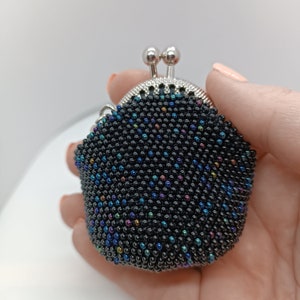 Small Black Gothic Emo Style Crochet Beaded Coin Purse With Kiss Lock ...